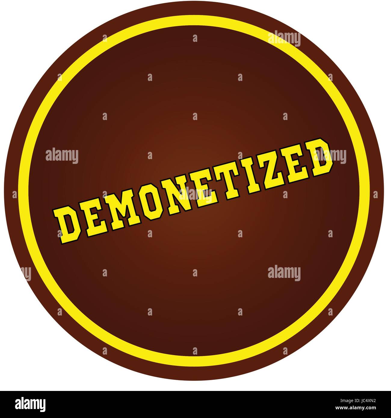 Round, brown and yellow, DEMONETIZED stamp on white background ...