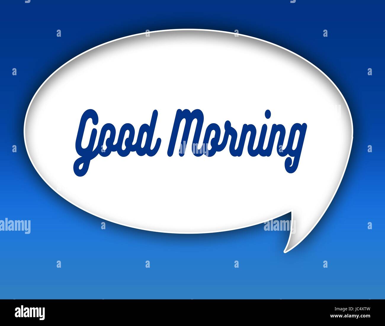 GOOD MORNING text on dialogue balloon illustration graphic. Blue ...