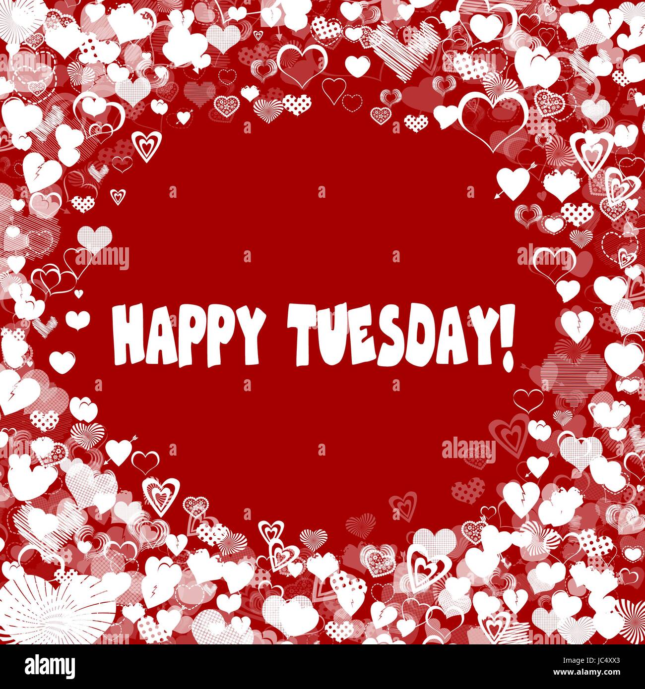 Hearts frame with HAPPY TUESDAY text on red background. Illustration ...