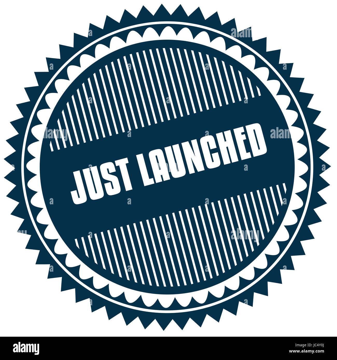 Round JUST LAUNCHED blue sticker. Illustration image concept Stock ...