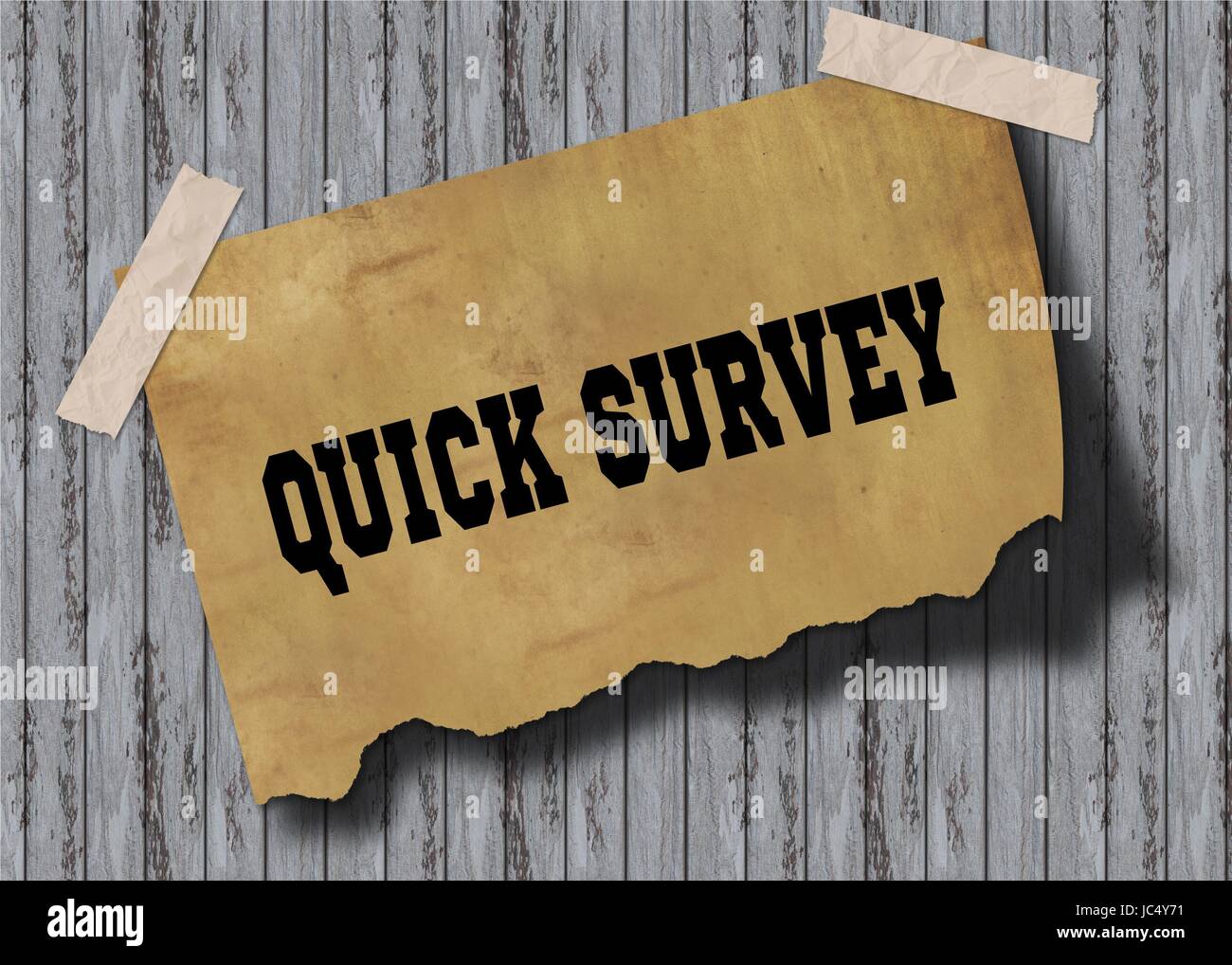 Old brown paper with QUICK SURVEY text on wooden background ...