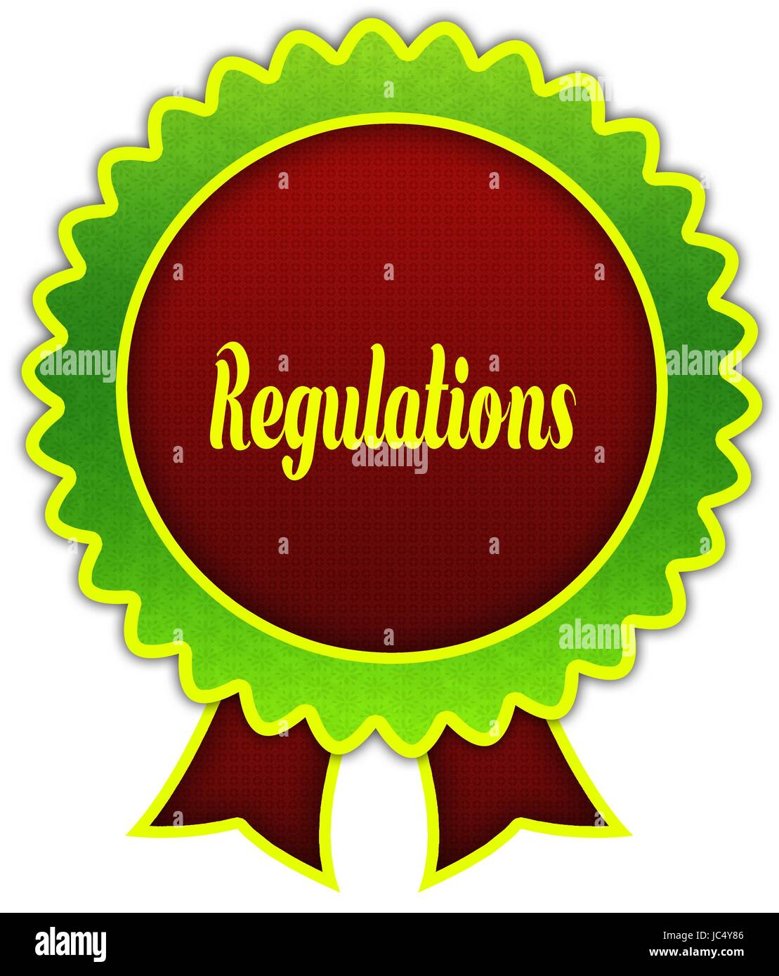 REGULATIONS on red and green round ribbon badge. Illustration Stock ...