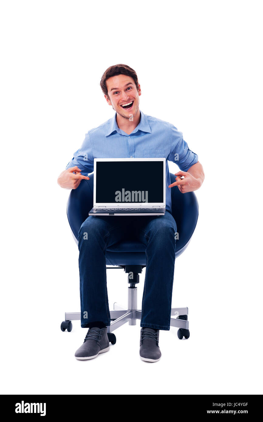 Laptop laughing man on Cut Out Stock Images & Pictures - Alamy