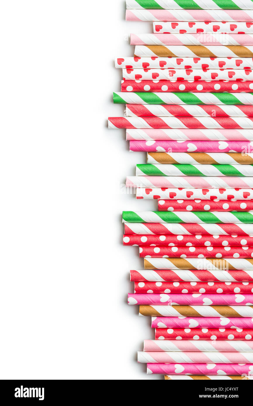 Various paper straws isolated on white background Stock Photo - Alamy