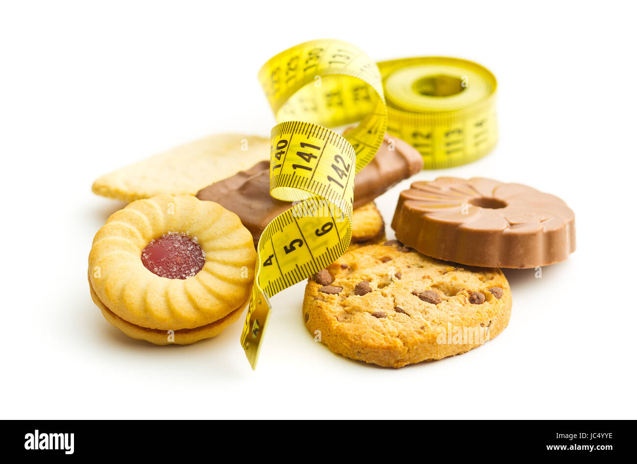 Sweet biscuits and measuring tape. Unhealthy concept Stock Photo - Alamy