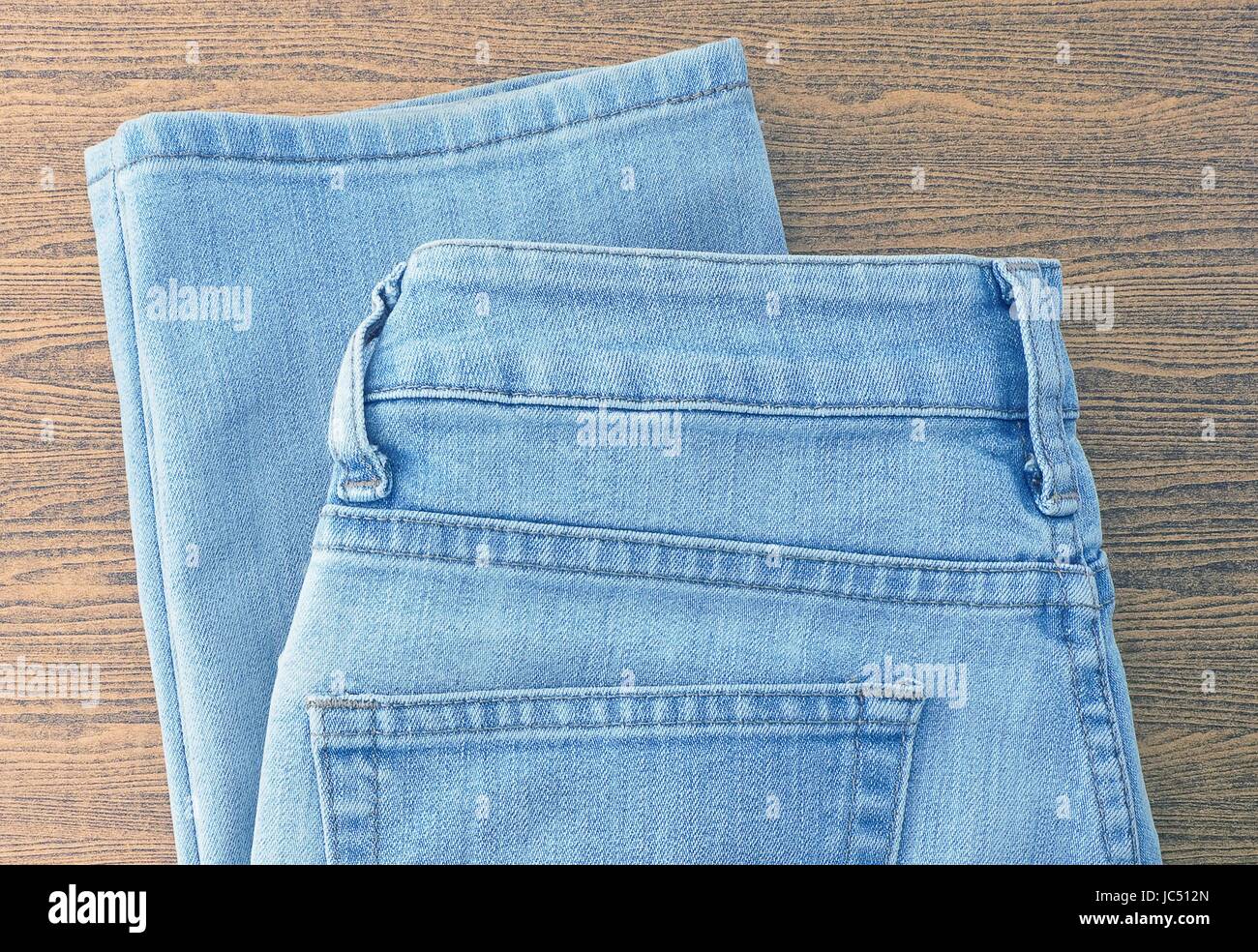 Fabric Texture, Close Up of Blue Denim Jean on Wooden Background Stock ...
