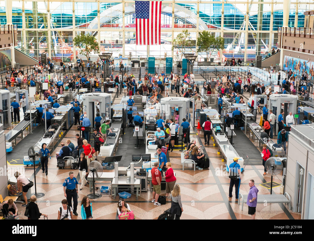 Busy TSA security checkpoint at Denver, Colorado International Airport ...