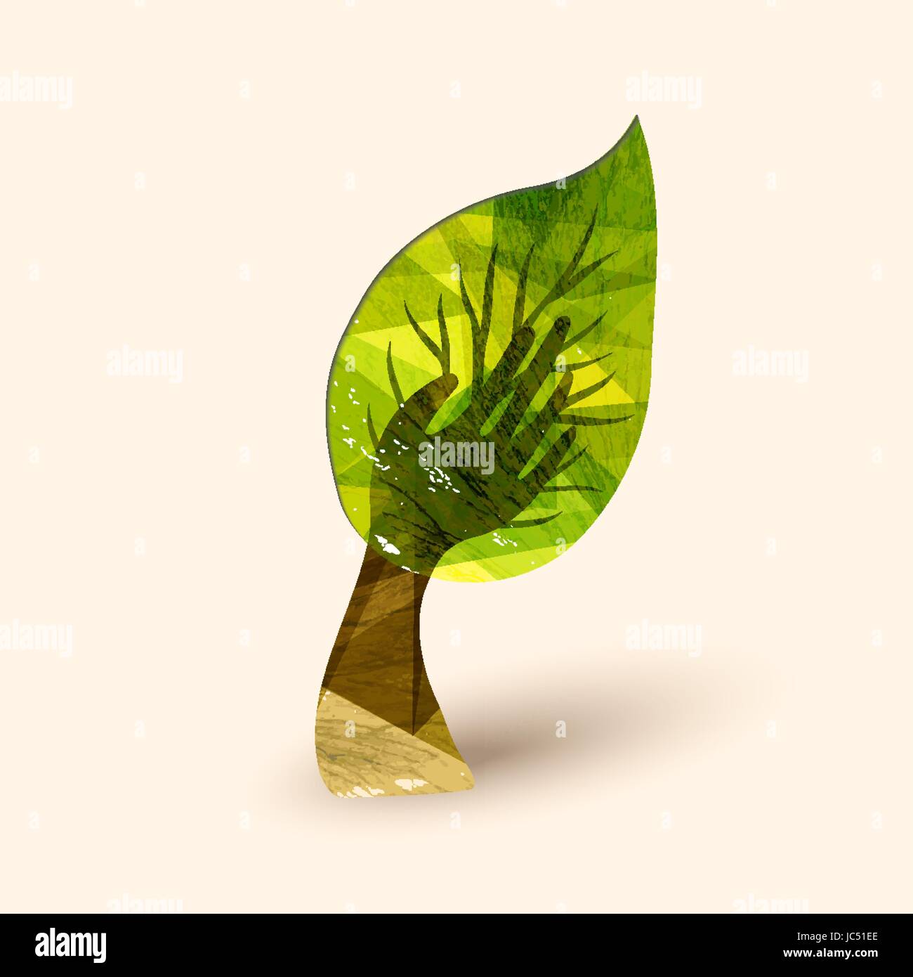 Hand tree art with wood texture and big leaf. Concept illustration for ...