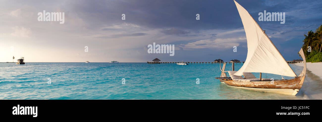 Traditional Maldivian sailing boat at Gili Lankanfushi Resort, Maldives ...