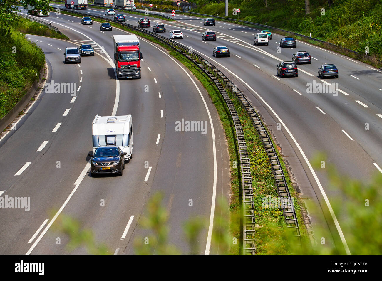 DUISBURG, GERMANY - APRIL 25: Traffic on a German highway on April 25 ...