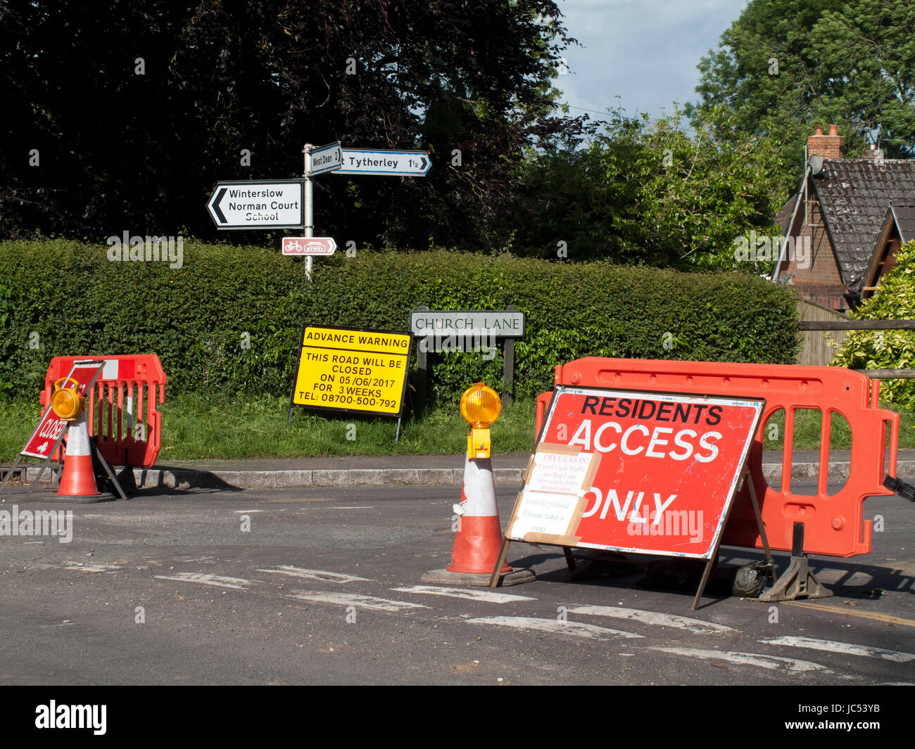 Residents access only sign at end of closed road due to roadworks Stock ...