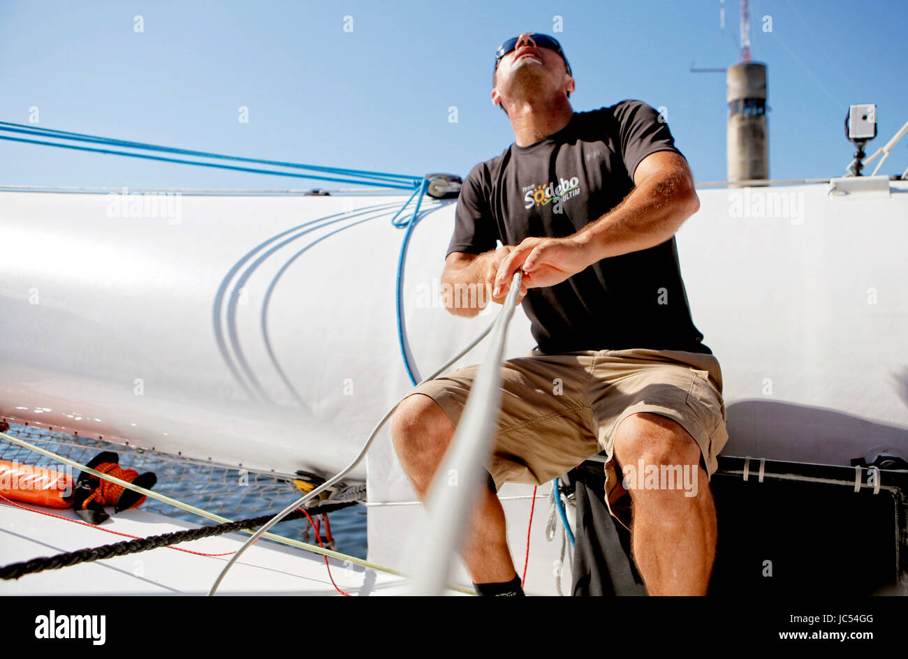 Thomas Coville and the Ultime Class 100' VPLP designed trimaran Sodebo ...