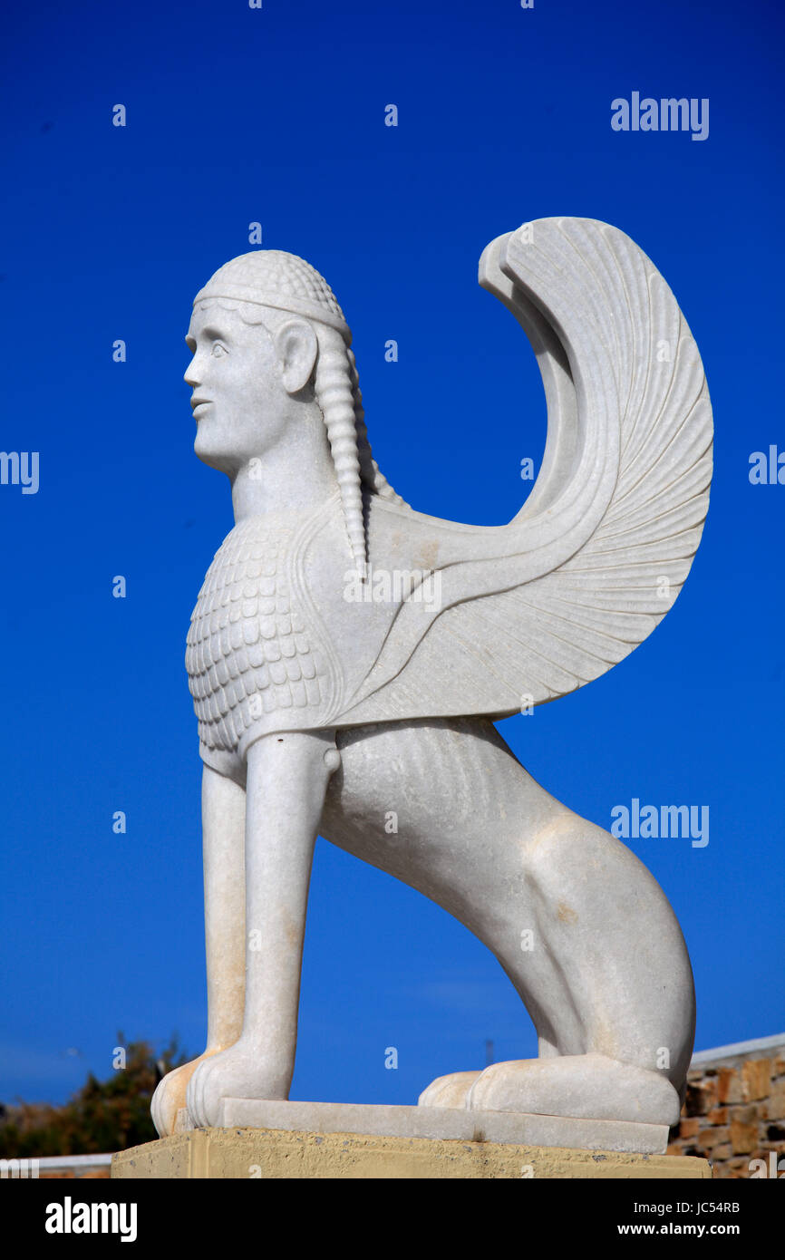 Greece, Cyclades, Naxos, Hora, Sphinx, winged lion, statue Stock Photo ...