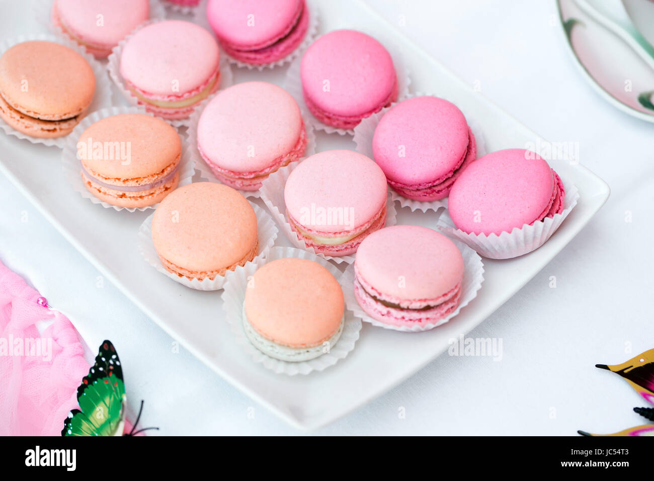 colorful birthday party table with cake. macaroon close-up Stock Photo ...
