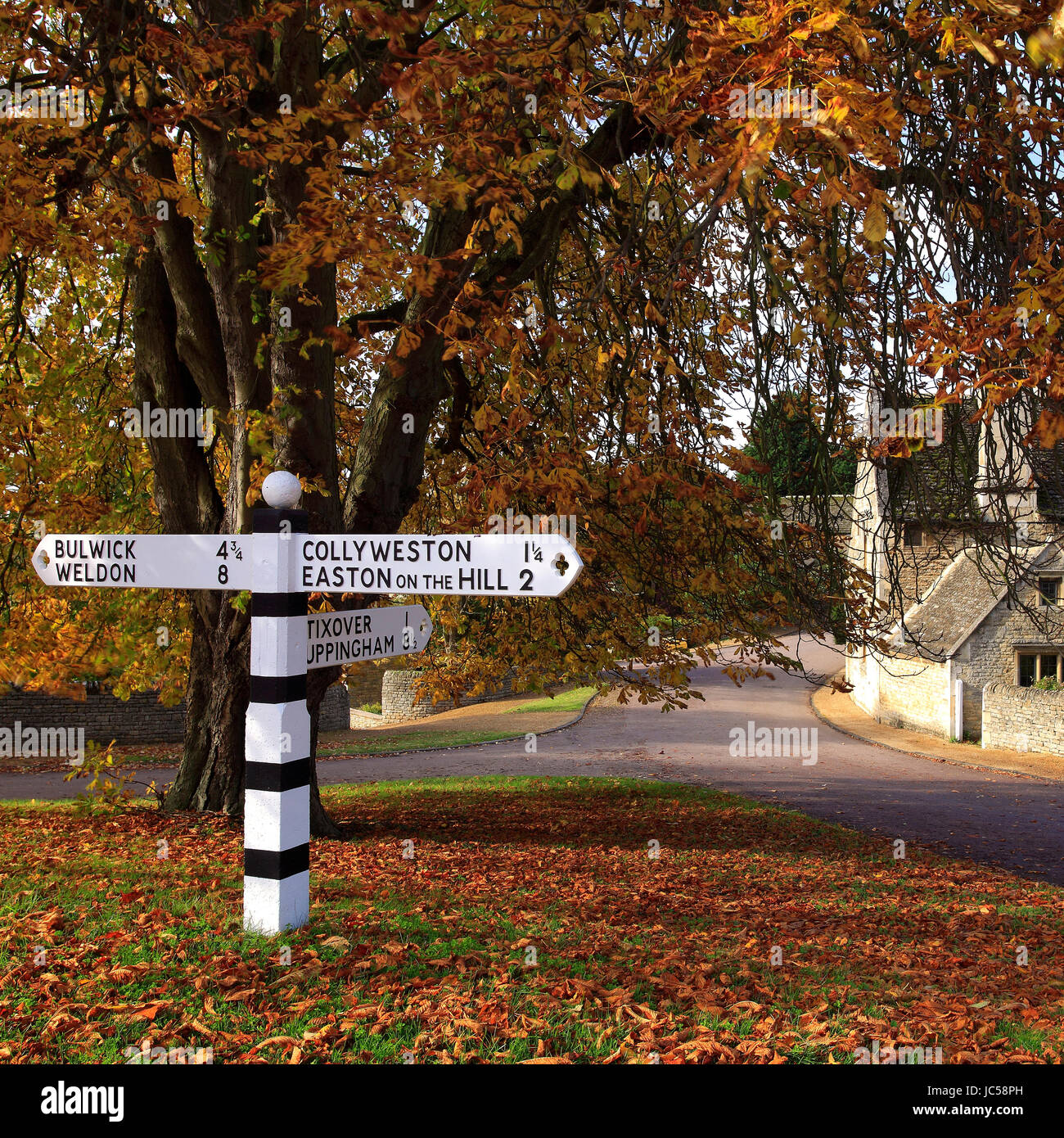 Autumn view of the village green at Duddington village ...