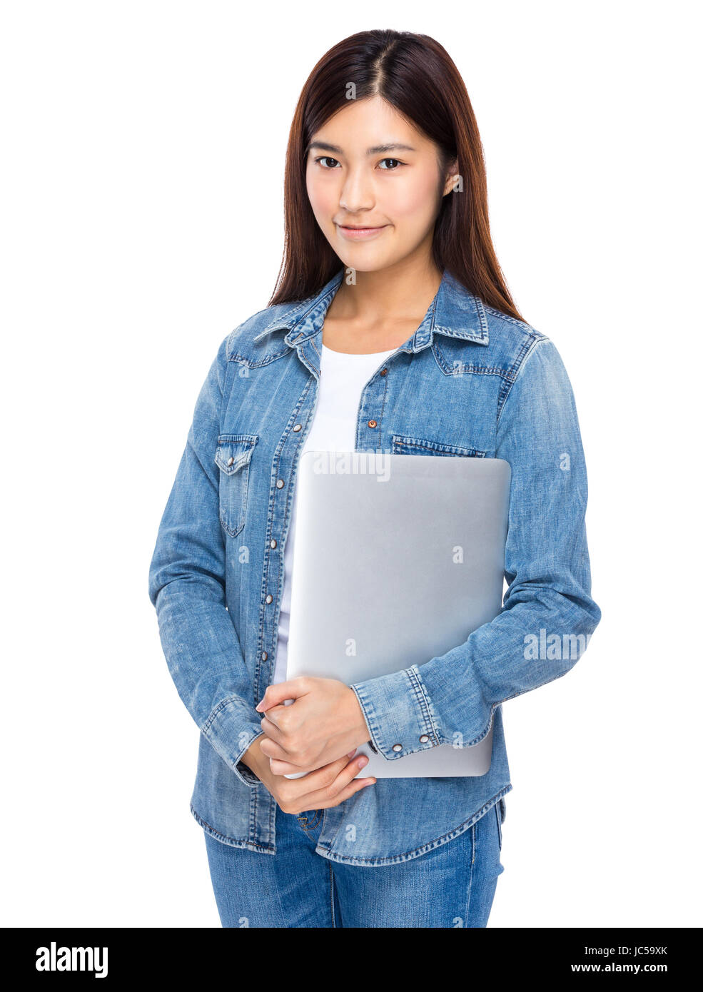 Asian woman with laptop computer Stock Photo - Alamy
