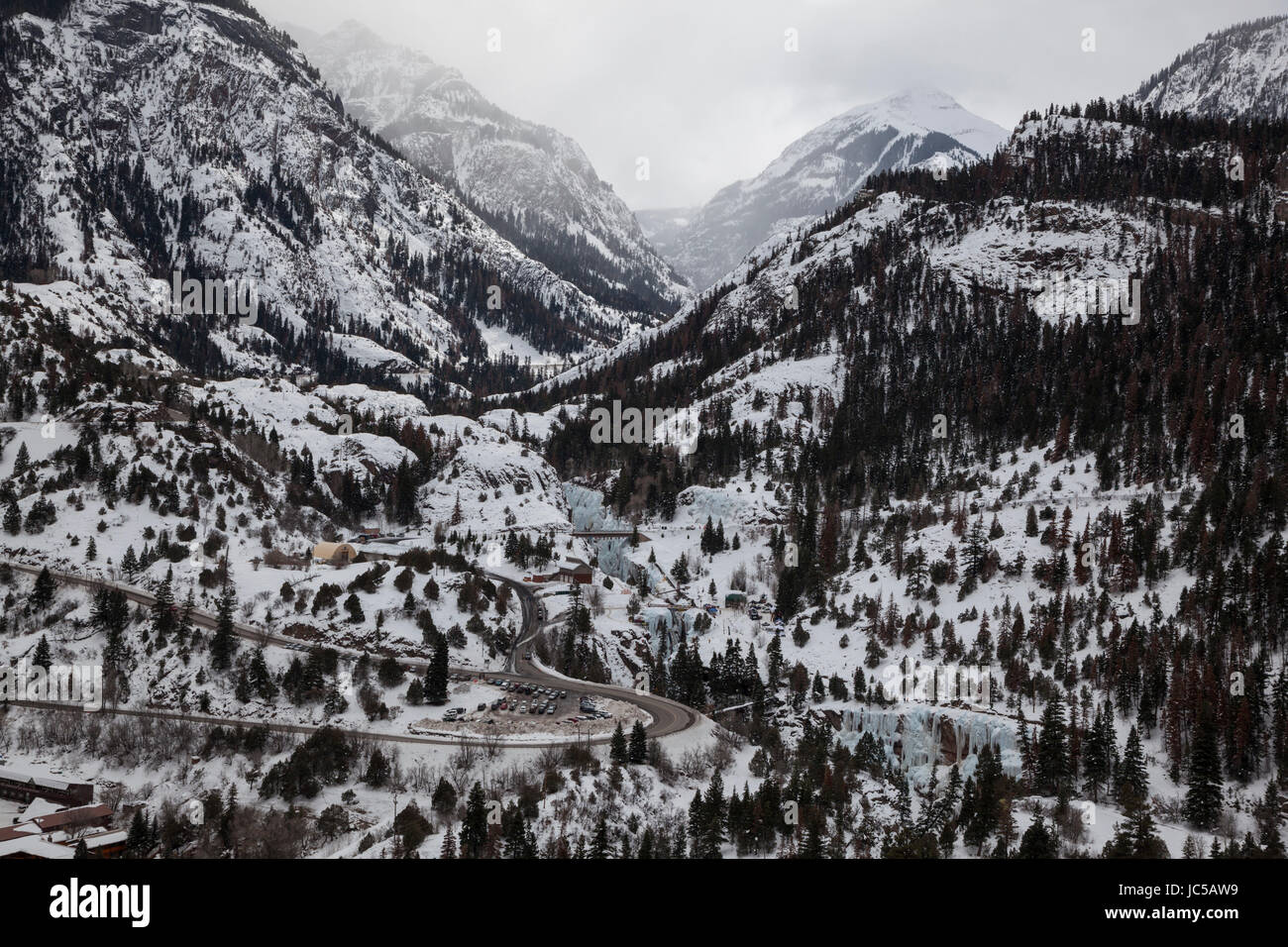 The Ouray Ice Park and US-550 to Red Mountain Pass from above Ouray ...