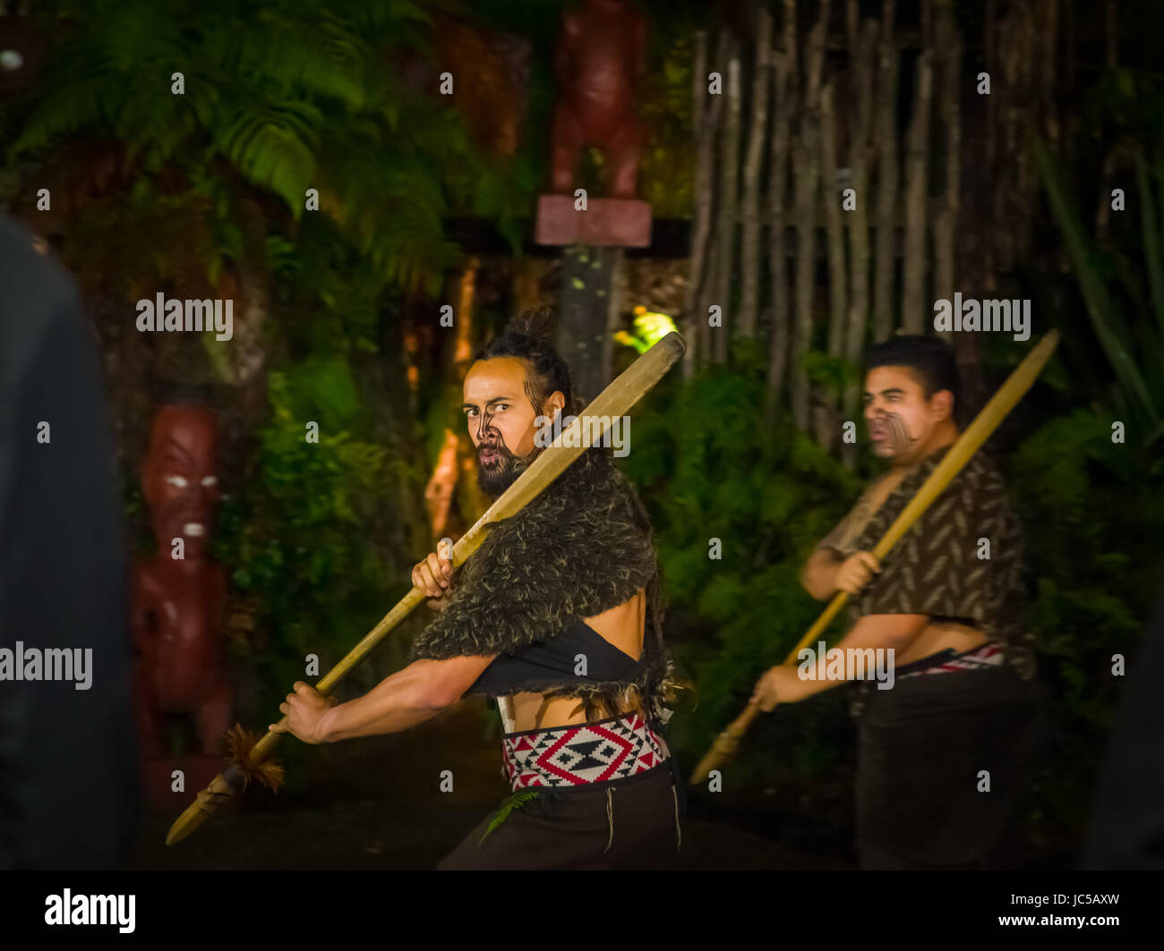 NORTH ISLAND, NEW ZEALAND- MAY 17, 2017: Maori men with traditionally ...