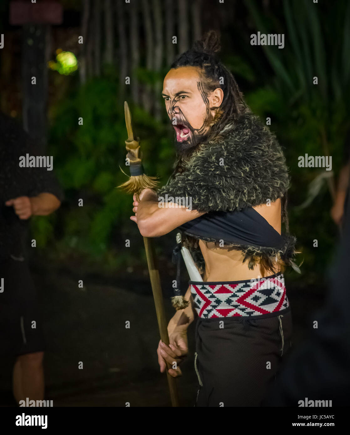 NORTH ISLAND, NEW ZEALAND- MAY 17, 2017: Maori man screaming with ...