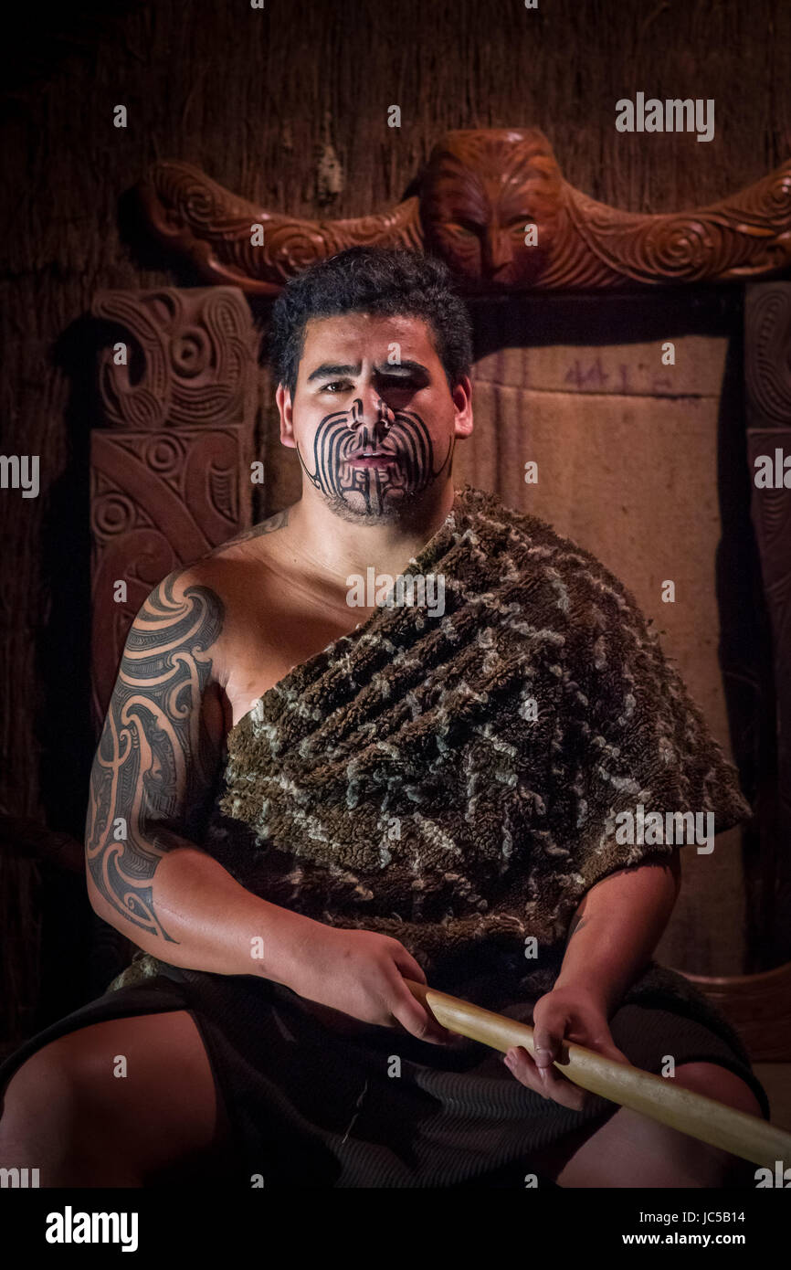 NORTH ISLAND, NEW ZEALAND- MAY 17, 2017: Close up of a Maori leader man ...