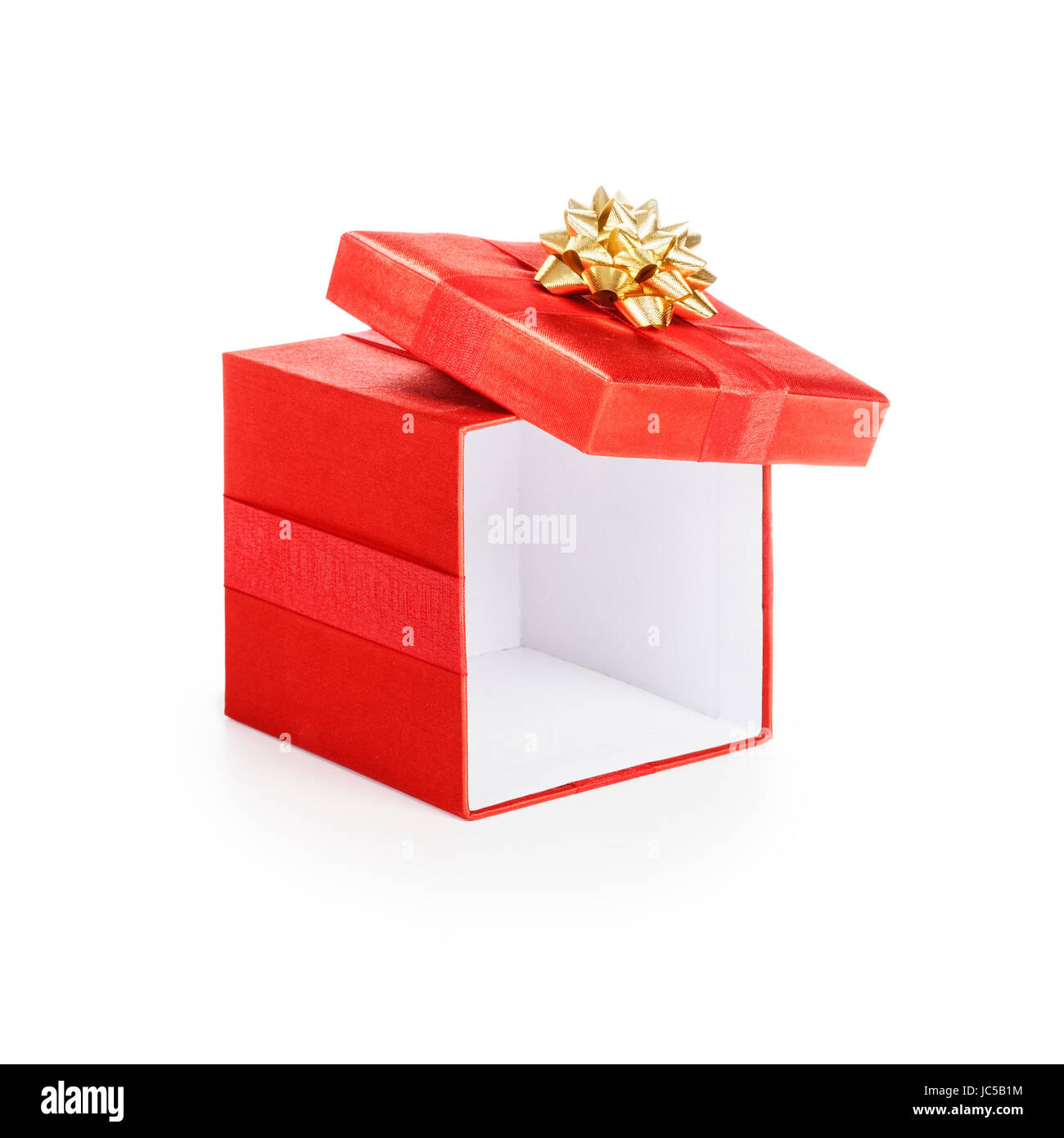 Open red gift box with gold ribbon. Christmas theme. Object isolated on ...