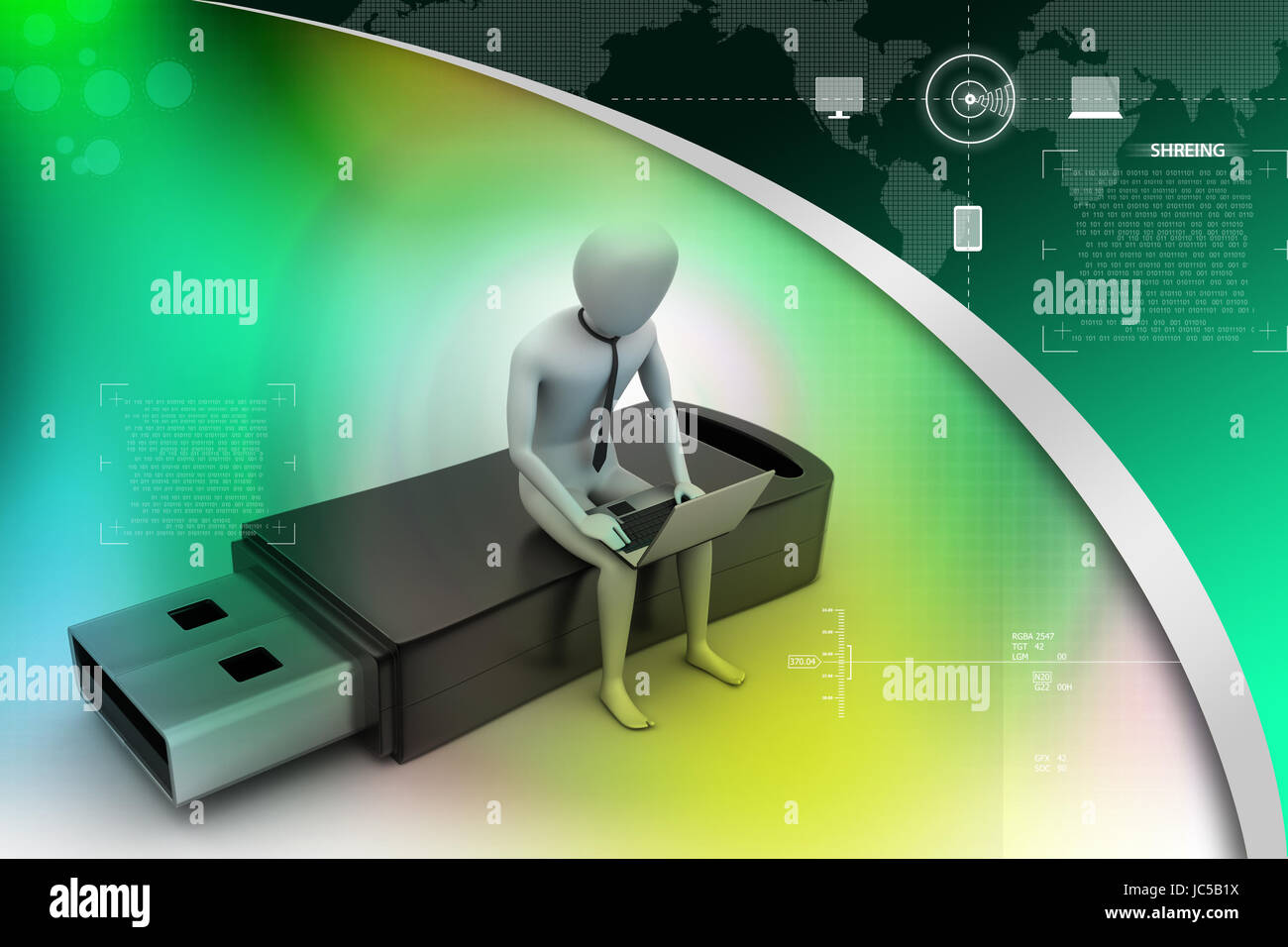 3d man and laptop sitting usb Stock Photo - Alamy