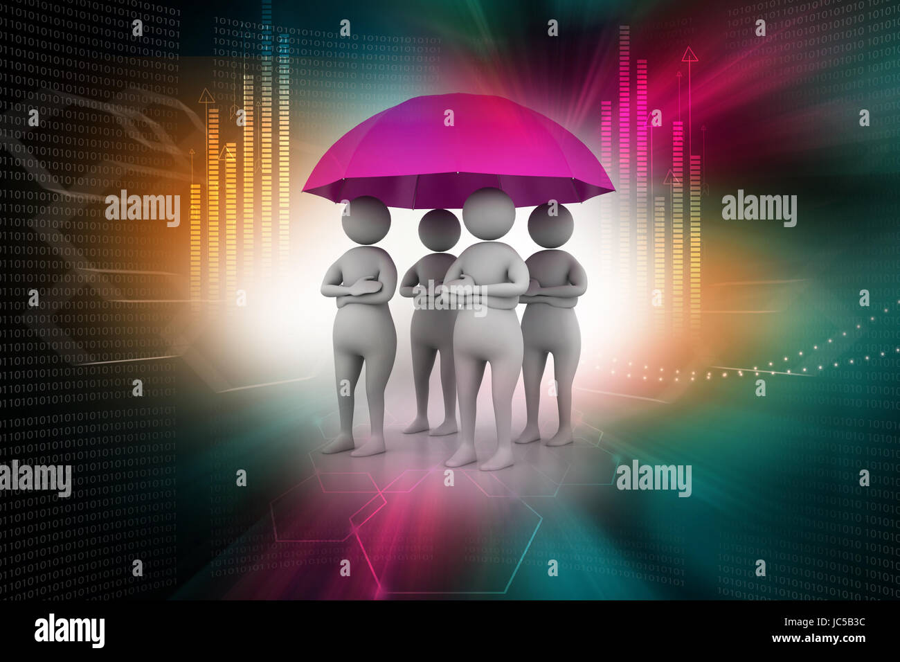 3d people under a red umbrella, team work concept Stock Photo - Alamy