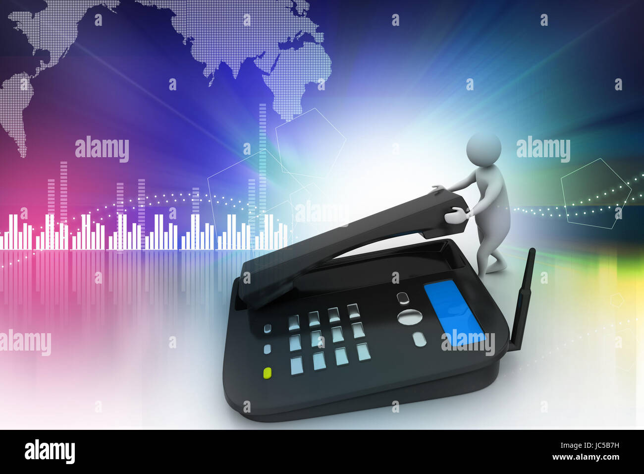 3d man with telephone, communication concept Stock Photo - Alamy