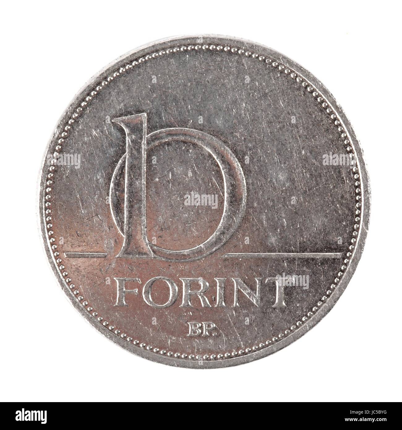 10 Hungarian forints coin on white background Stock Photo - Alamy