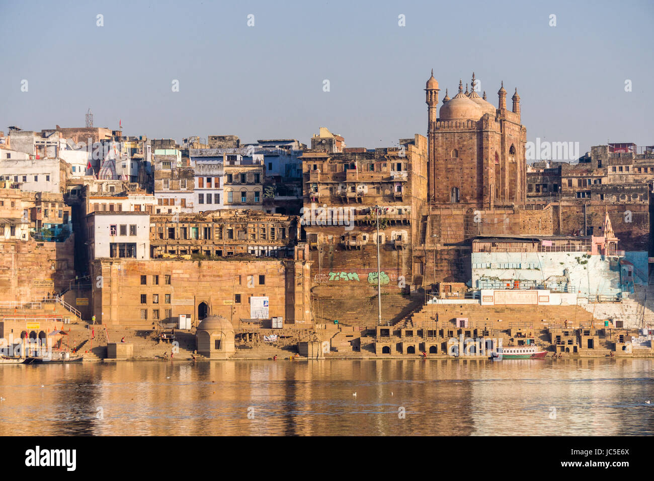 Panorama of Panchaganga Ghat and Alamgir Mosque, seen across the holy ...