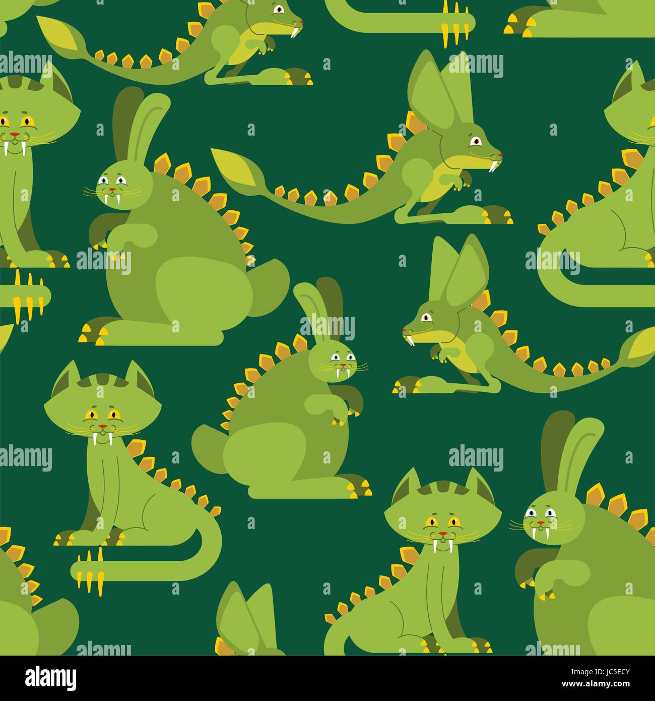 Prehistoric rabbit dinosaur seamless pattern. Dino cat ornament. Raptor ...