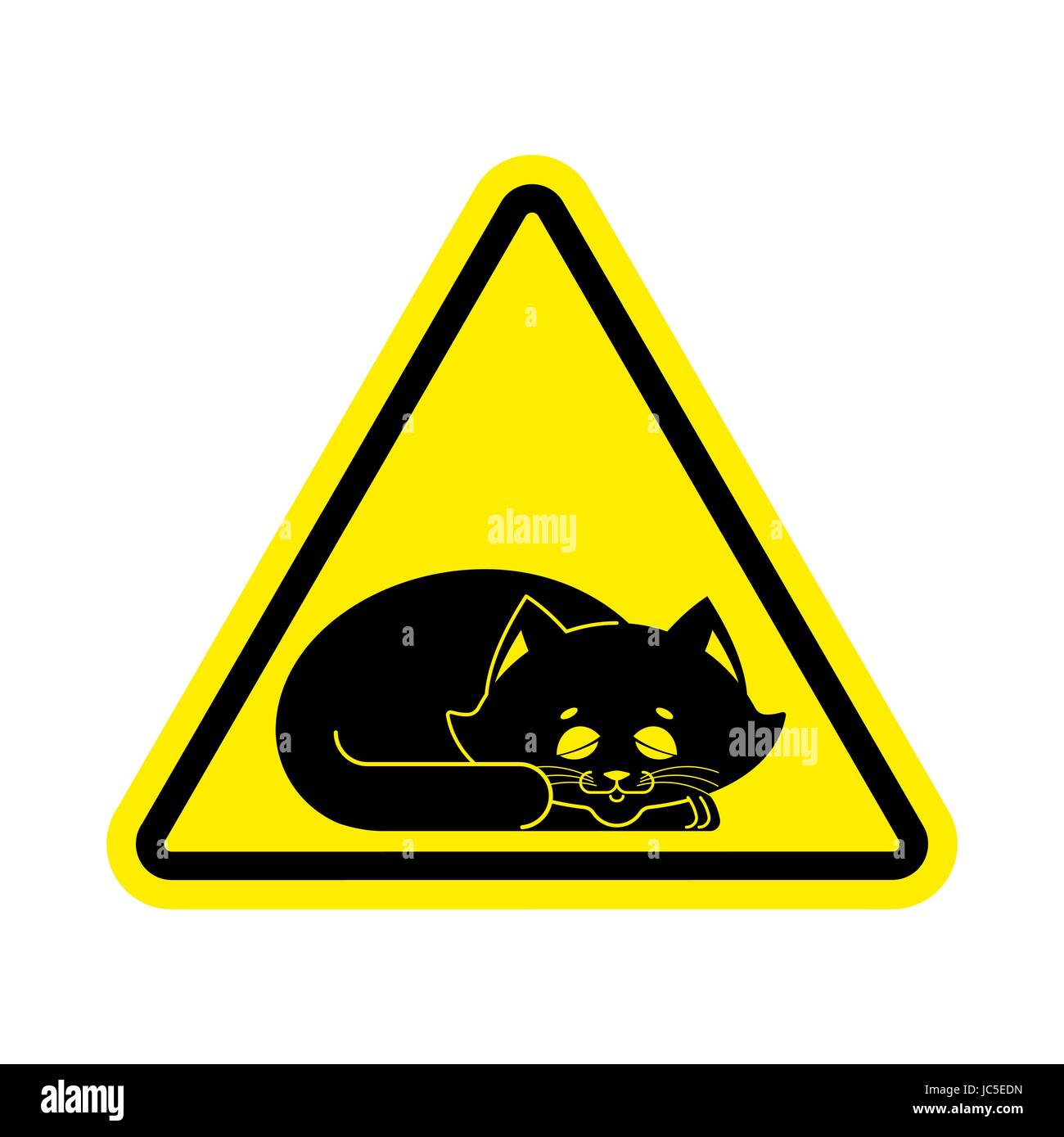 Attention Sleeping cat. Caution pet. yellow triangle road sign Stock ...