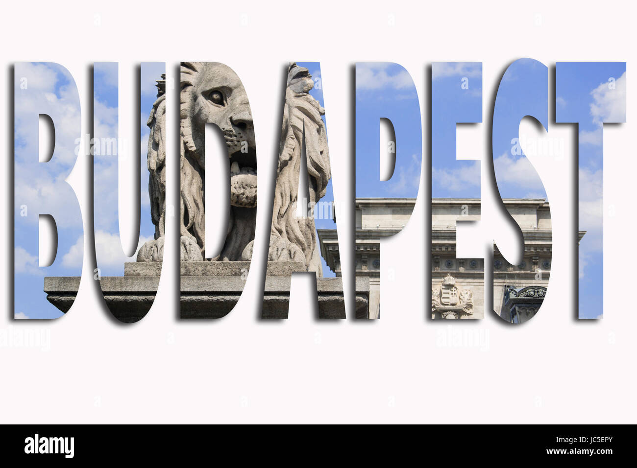 Word Budapest with famous sights on white background Stock Photo - Alamy