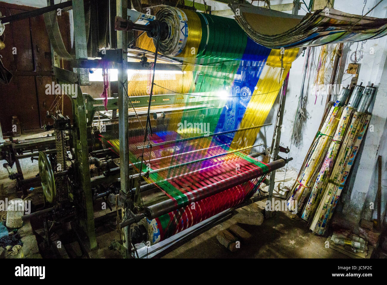 An old fashion handloom for weaving silk material in a factory in the ...