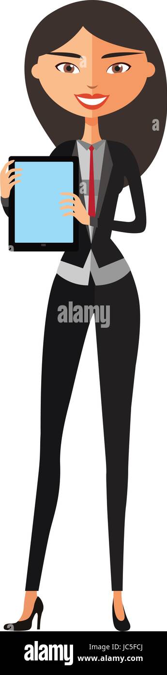 Asian businesswoman showing something important on the tablet vector ...