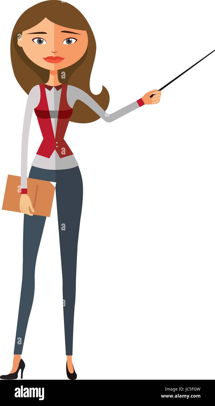 Business blond lady with a pointer. Youngs woman presenting something ...