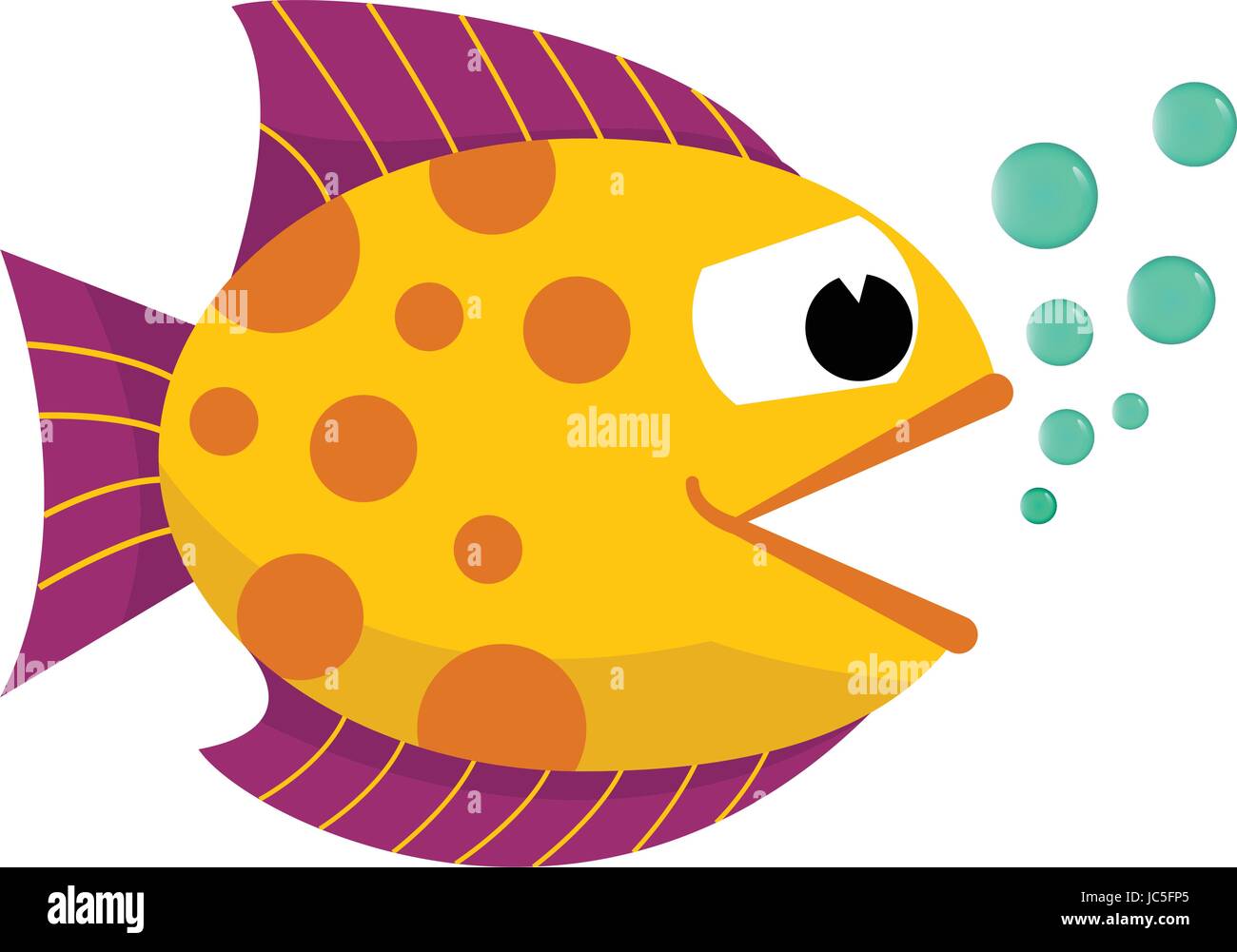 Cartoon happy fish with blowing bubbles flat icon vector illustration ...