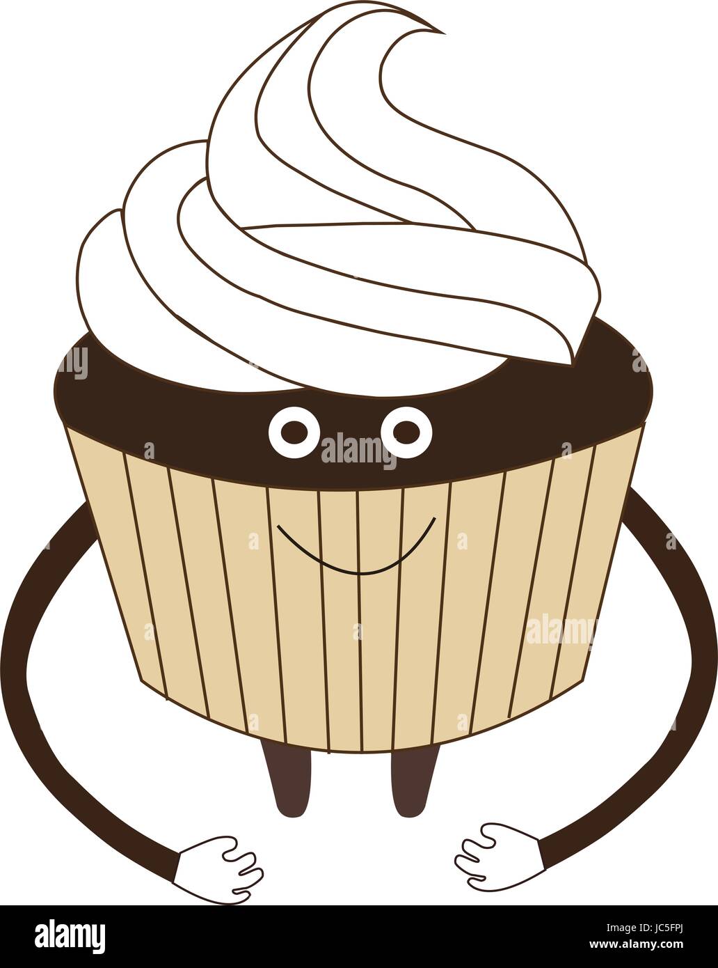 Vector illustration of funny cupcake with cream cartoon isolated on ...