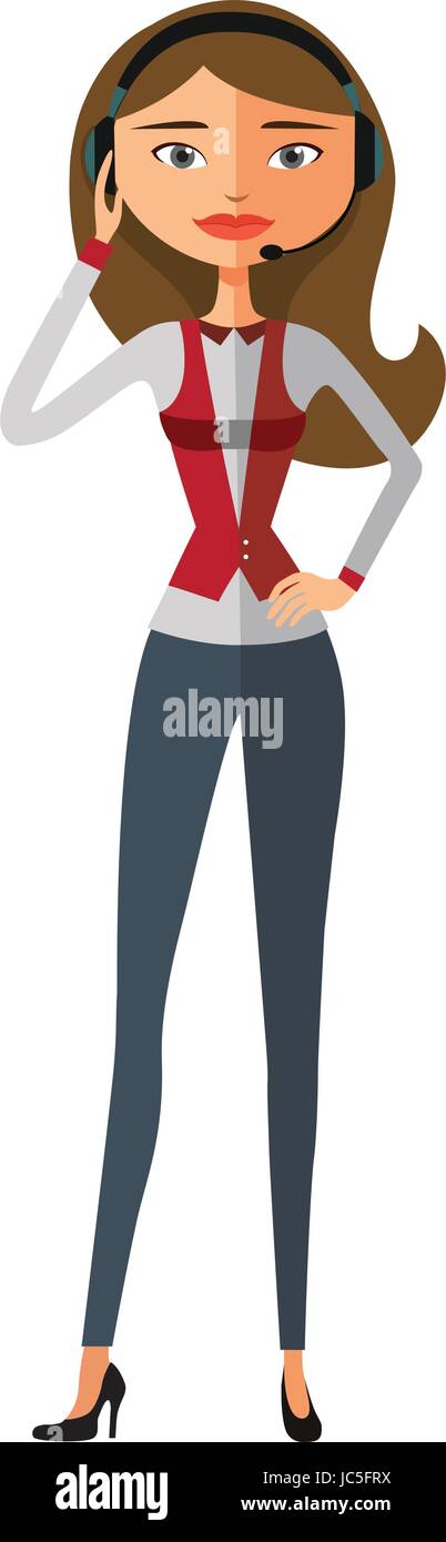 Customer service icon. Cartoon flat woman working in a call center ...