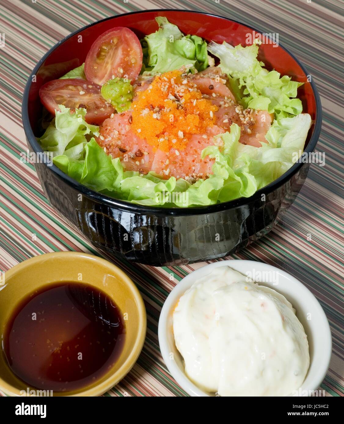Japanese Cuisine, Delicious White Steamed Rice Topping with Raw Salmon ...