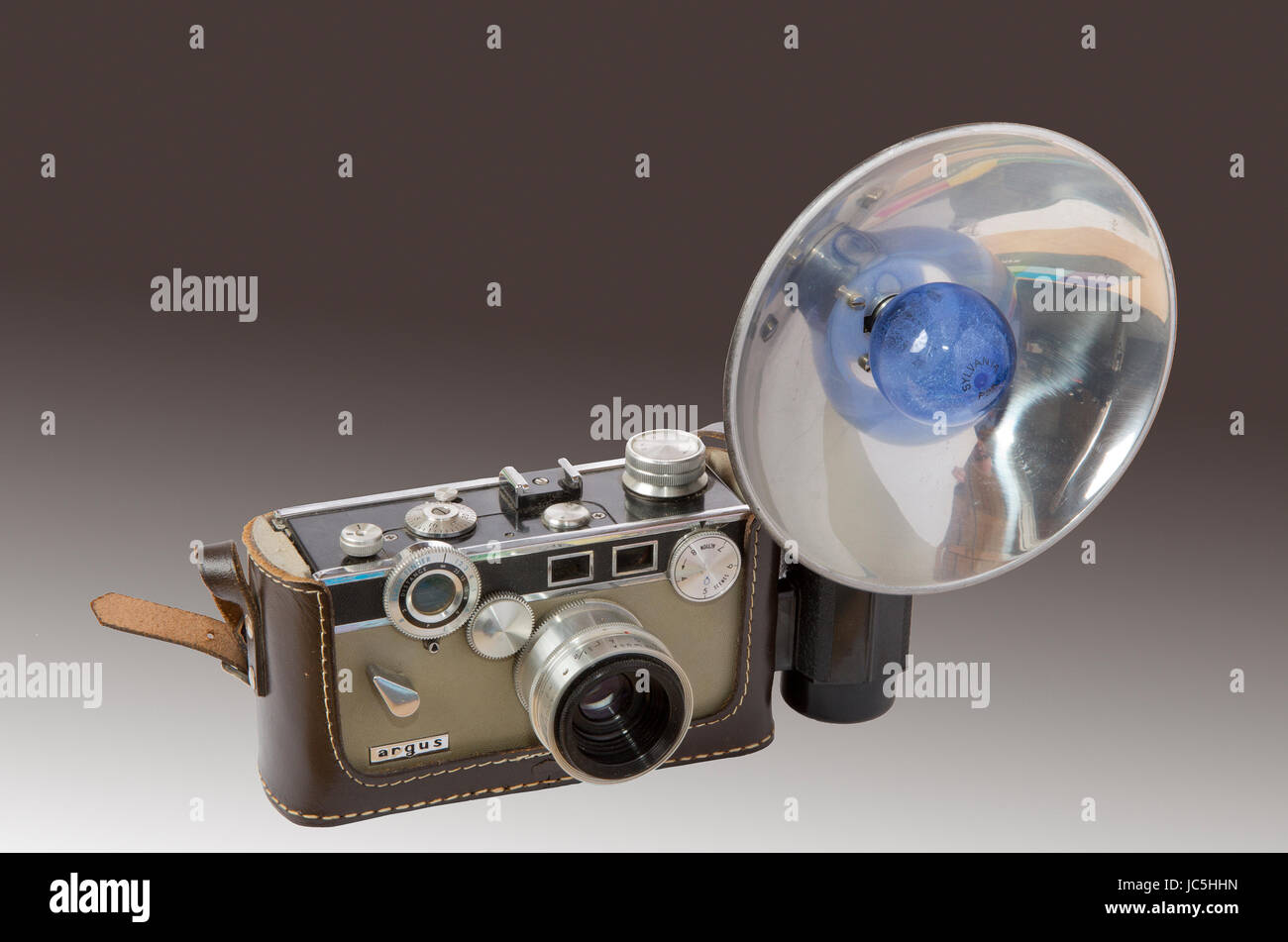 A 1958-1966 Argus C-3 match-matic 35mm camera with a blue Sylvania ...