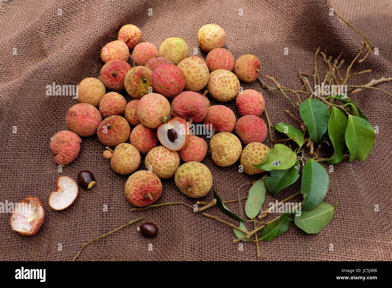 Close up of litchi fruit or lychee fruits, a tropical agriculture ...