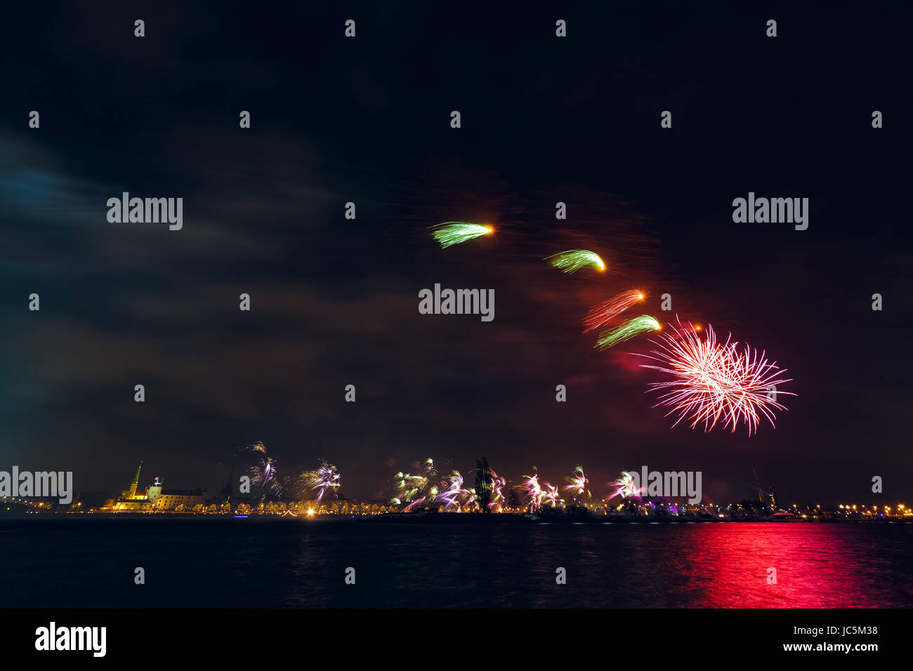 Colored New Year fireworks in centre of Riga Stock Photo - Alamy