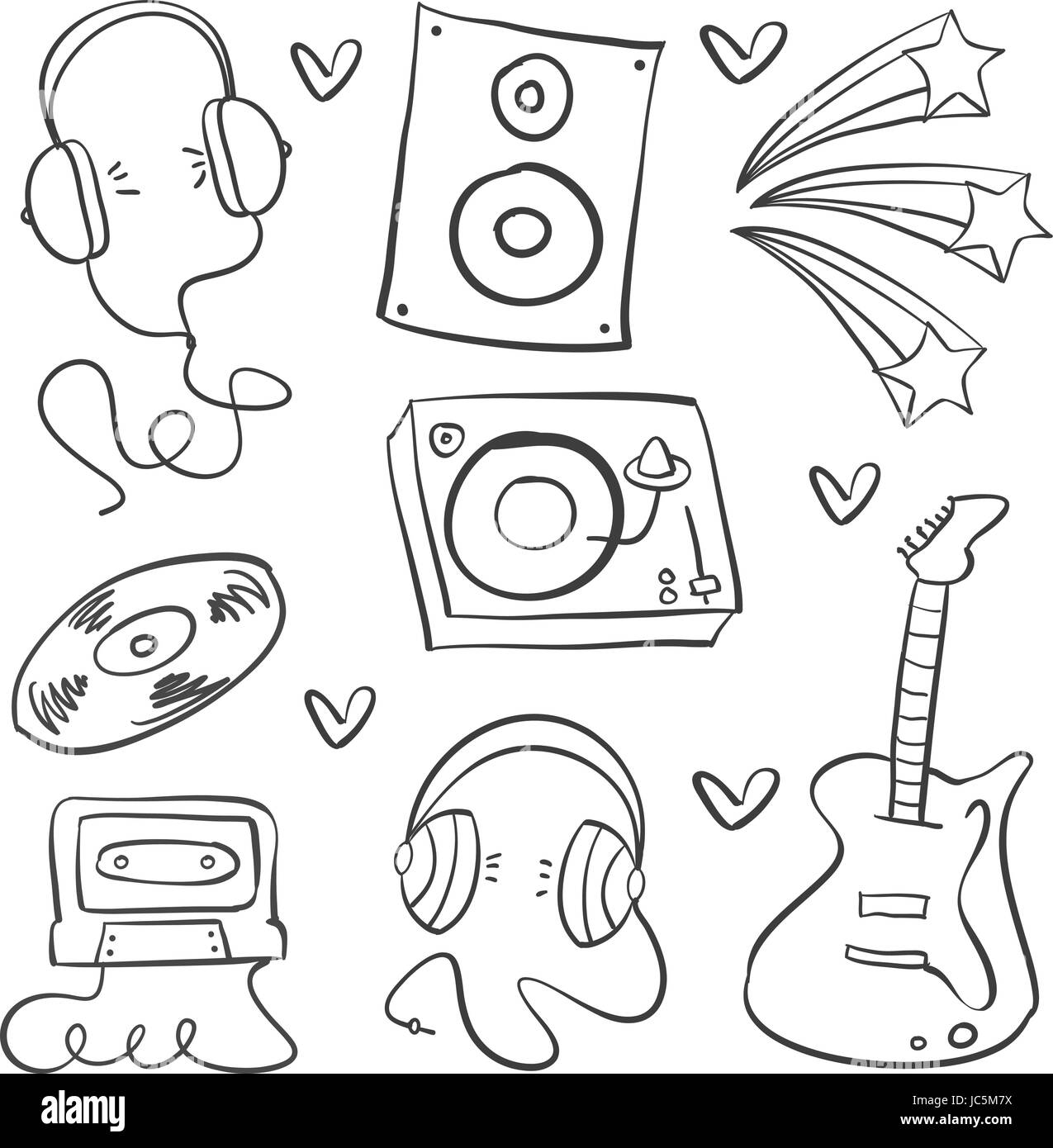 Collection stock of musical instrument doodles Stock Vector Image & Art ...
