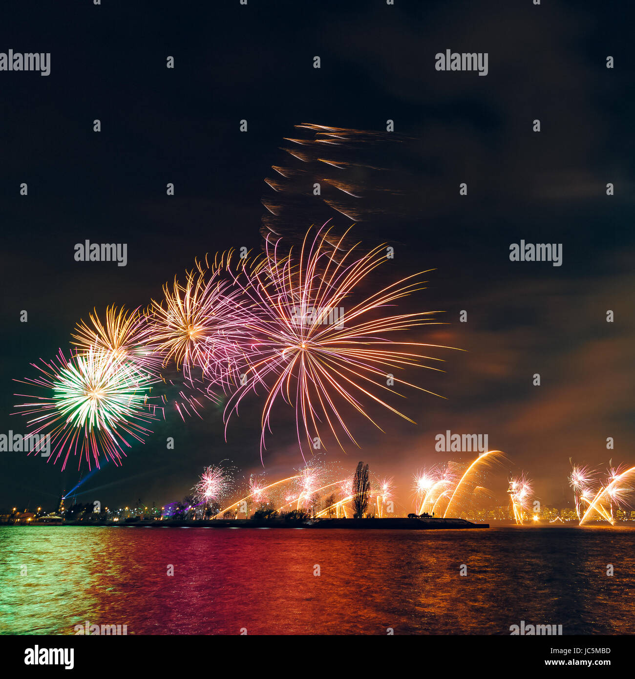 Colored New Year fireworks in centre of Riga Stock Photo - Alamy