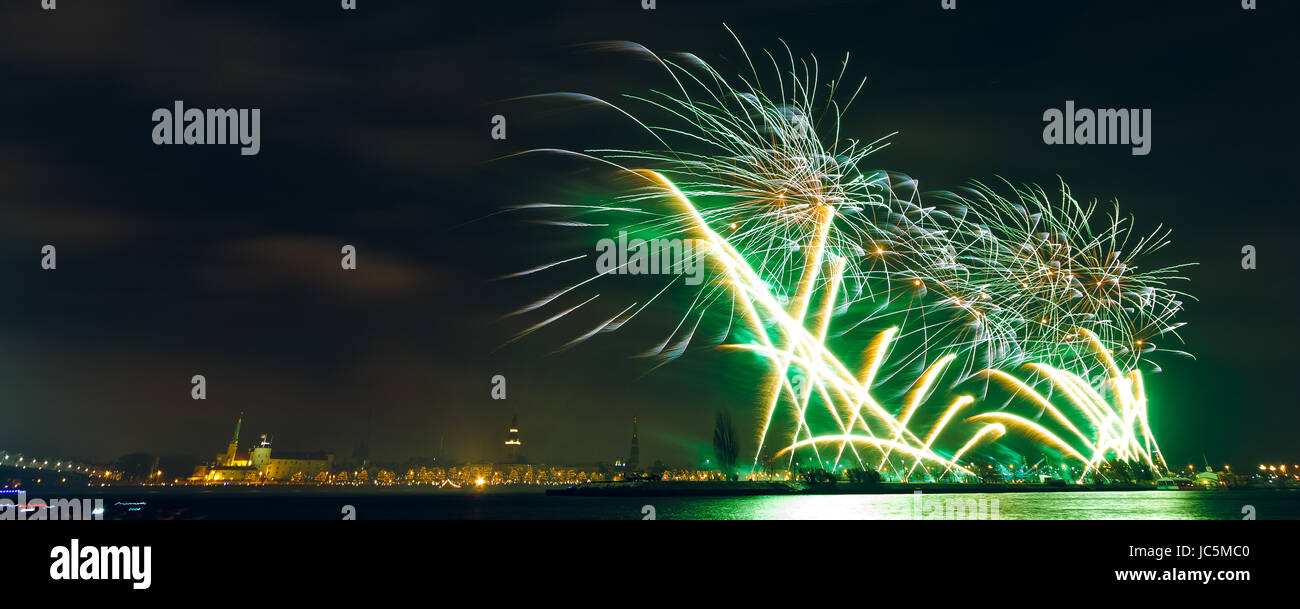 Colored New Year fireworks in centre of Riga Stock Photo - Alamy