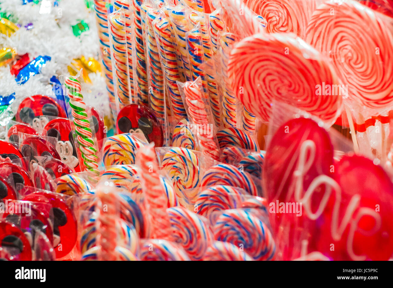 Stall with traditional colorful and festive candies in the Christmas ...