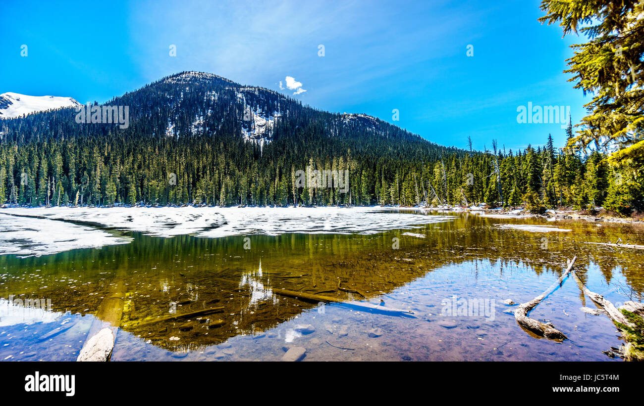View of the still partly frozen Lower Joffre Lake in the Coast ...