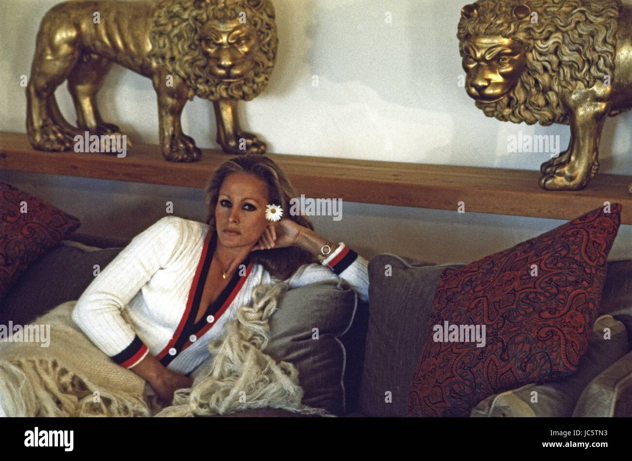 Actress Ursula Andress at home in her house in Ibiza. 1978 Photo ...