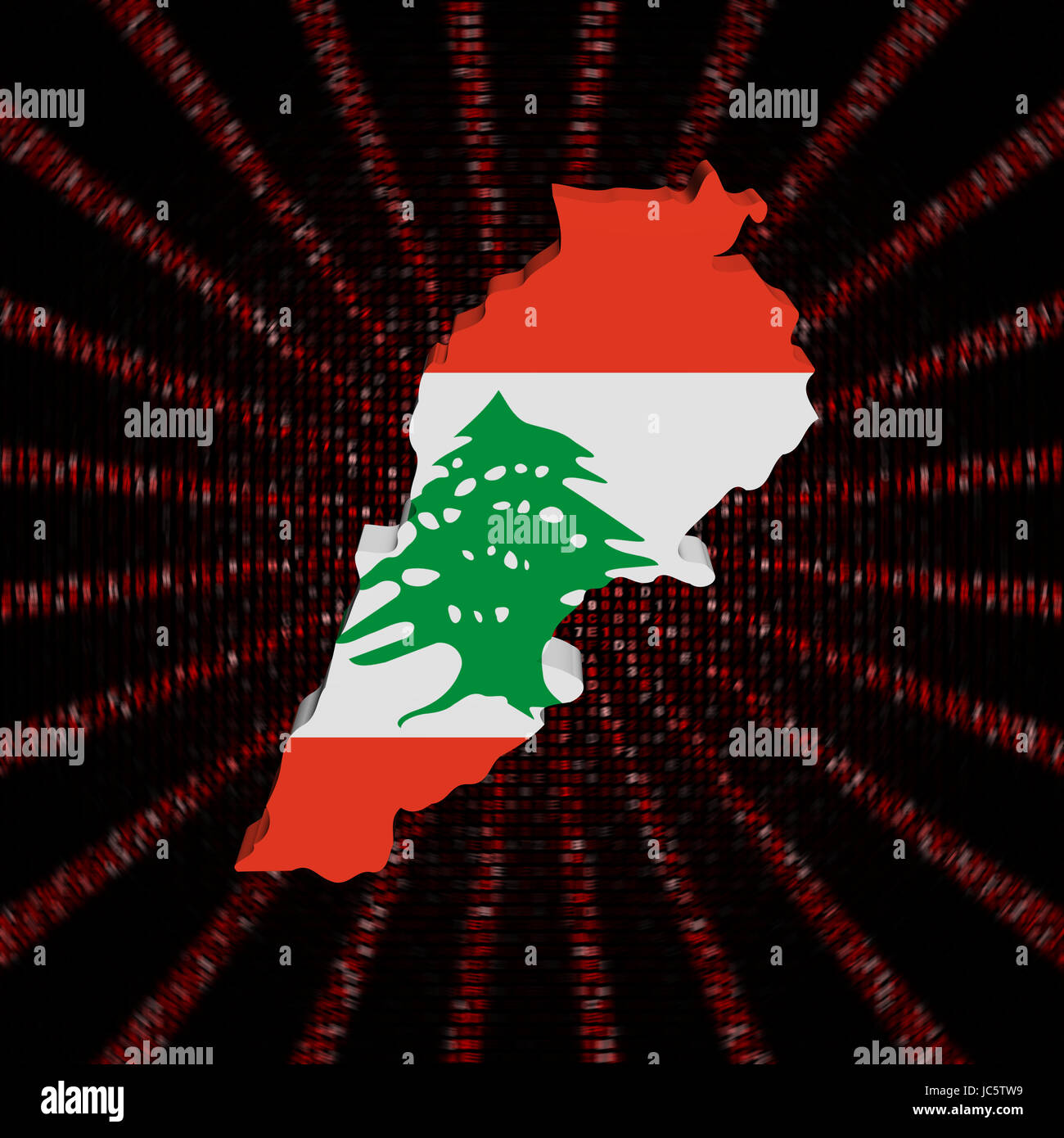 Lebanon map flag on red hex code burst illustration Stock Photo - Alamy